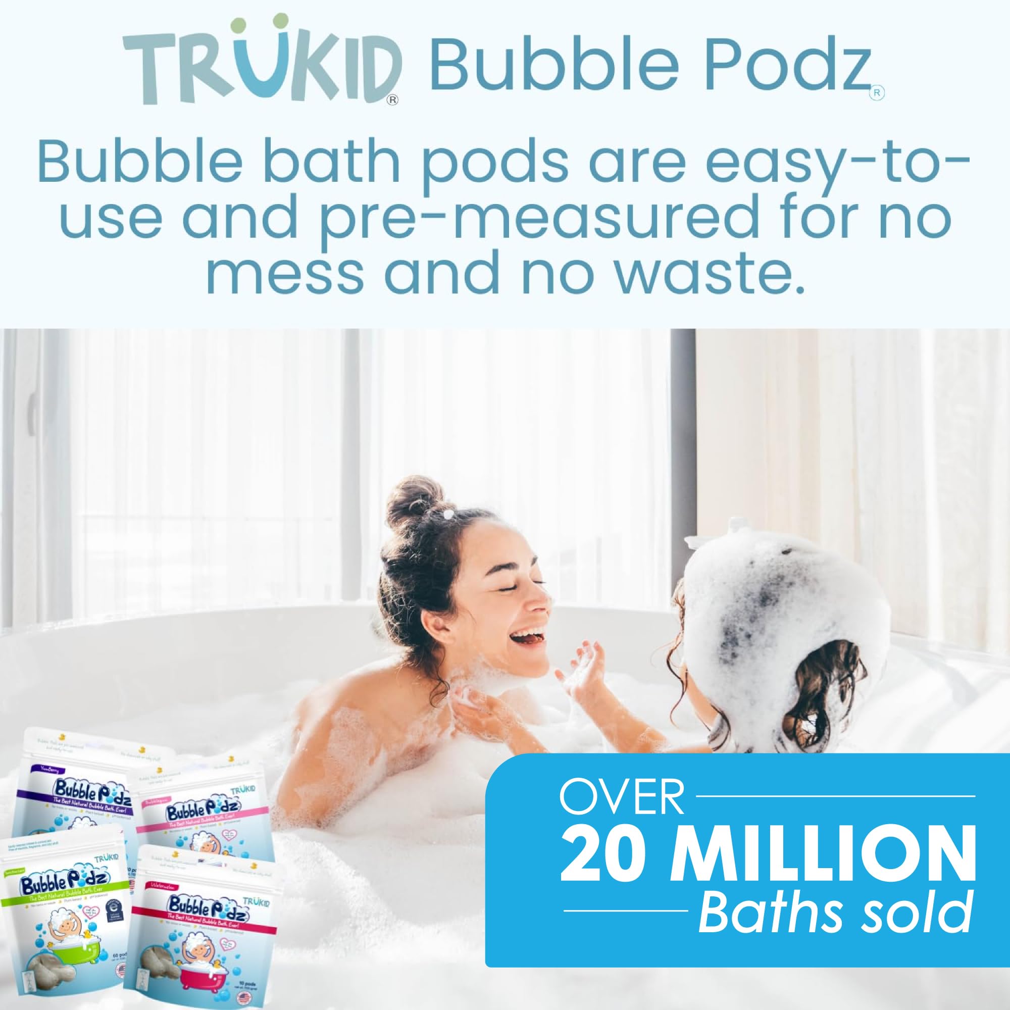 TruKid Bubble Podz Bubble Bath for Baby & Kids, Gentle Refreshing Bath Bomb for Sensitive Skin, pH Balance 7 for Eye Sensitivity, Natural Moisturizers and Ingredients, Lavender (24 Podz)