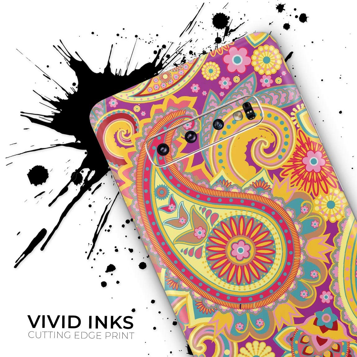 DesignSkinz Neon Orange Paisley Pattern Protective Vinyl Decal Wrap Skin Cover Compatible with The Samsung Galaxy S20 (Screen Trim & Back Glass Skin)
