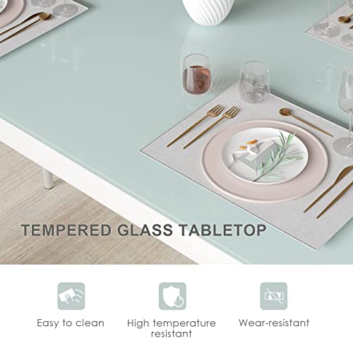 BAHOM 5 Piece Kitchen Dining Table Set for 4, Glass Dining Table and 4 Chairs PU Leather for Breakfast (White)