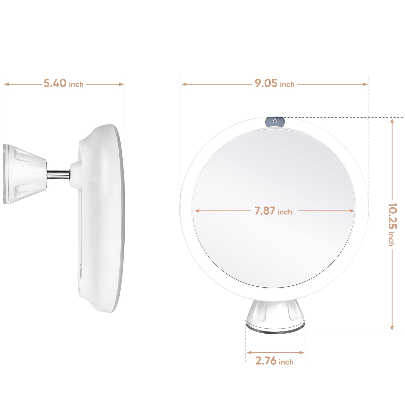 KEDSUM Upgraded 9" Rechargeable 10x Magnifying Makeup Mirror with Lights, Dimmable Lighted Vanity Mirror with Magnification and A Large Suction Cup, Touch Button, 360 Degree Rotation