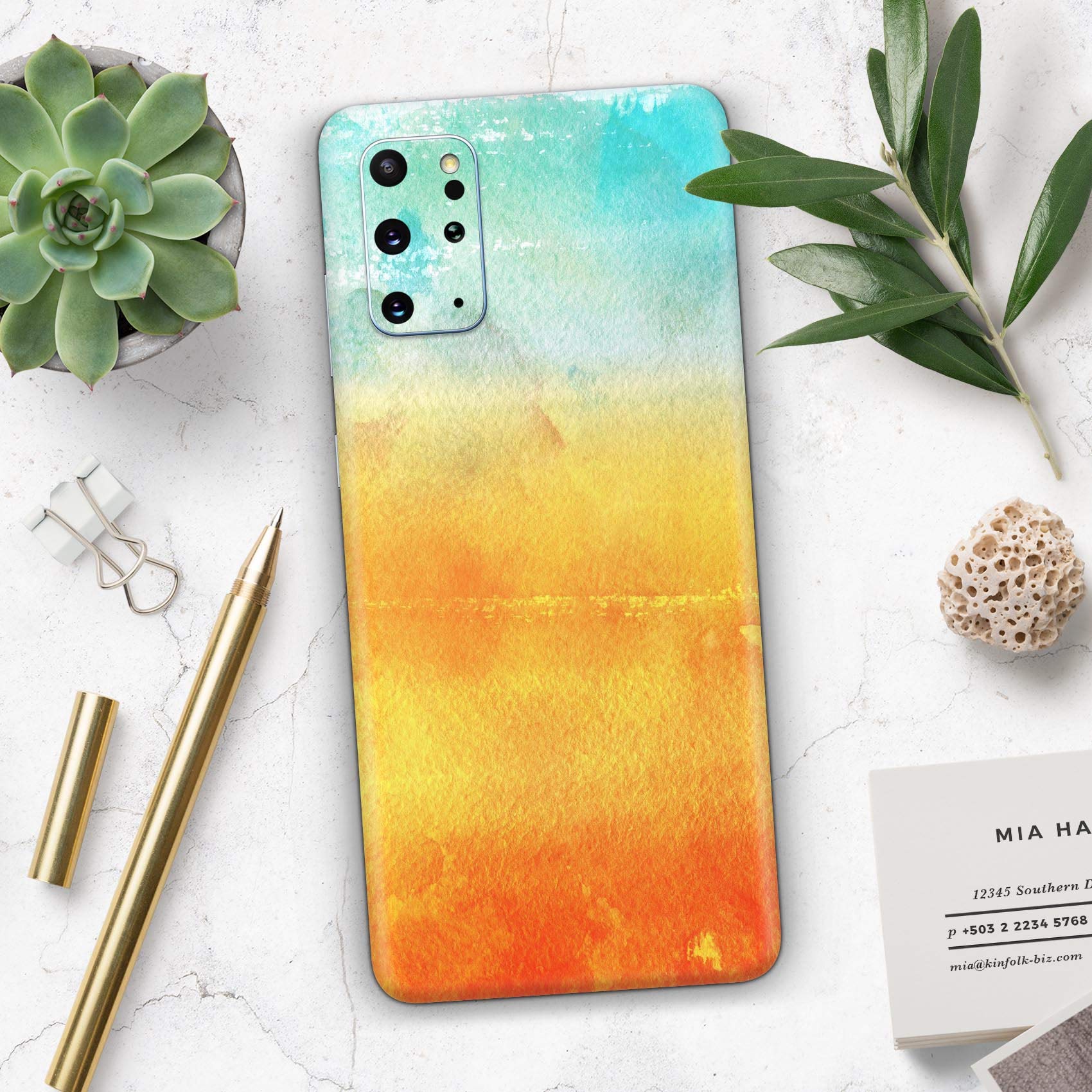 DesignSkinz Lined Orange 443 Absorbed Watercolor Texture Protective Vinyl Decal Wrap Skin Cover Compatible with The Samsung Galaxy S20 (Screen Trim & Back Glass Skin)