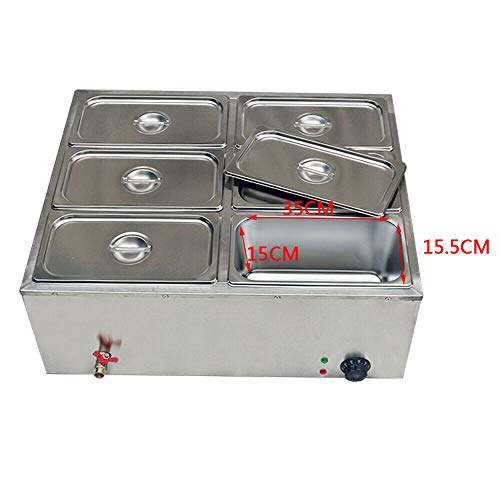 BoTaiDaHong 6 Pot Electric Food Warmer Steamer Buffet Server Heater Countertop Plate 850W 110V Table Countertop Kitchen Equipment Buffet Steam Table Large Capacity