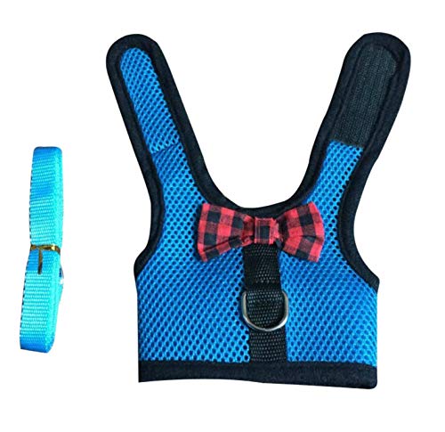 sonicbee Multipurpose Rabbits Hamster Vest Harness with Leash Bunny Mesh Chest Strap Harnesses Ferret Guinea Pig Small Animals Pet Accessories (L, Blue)