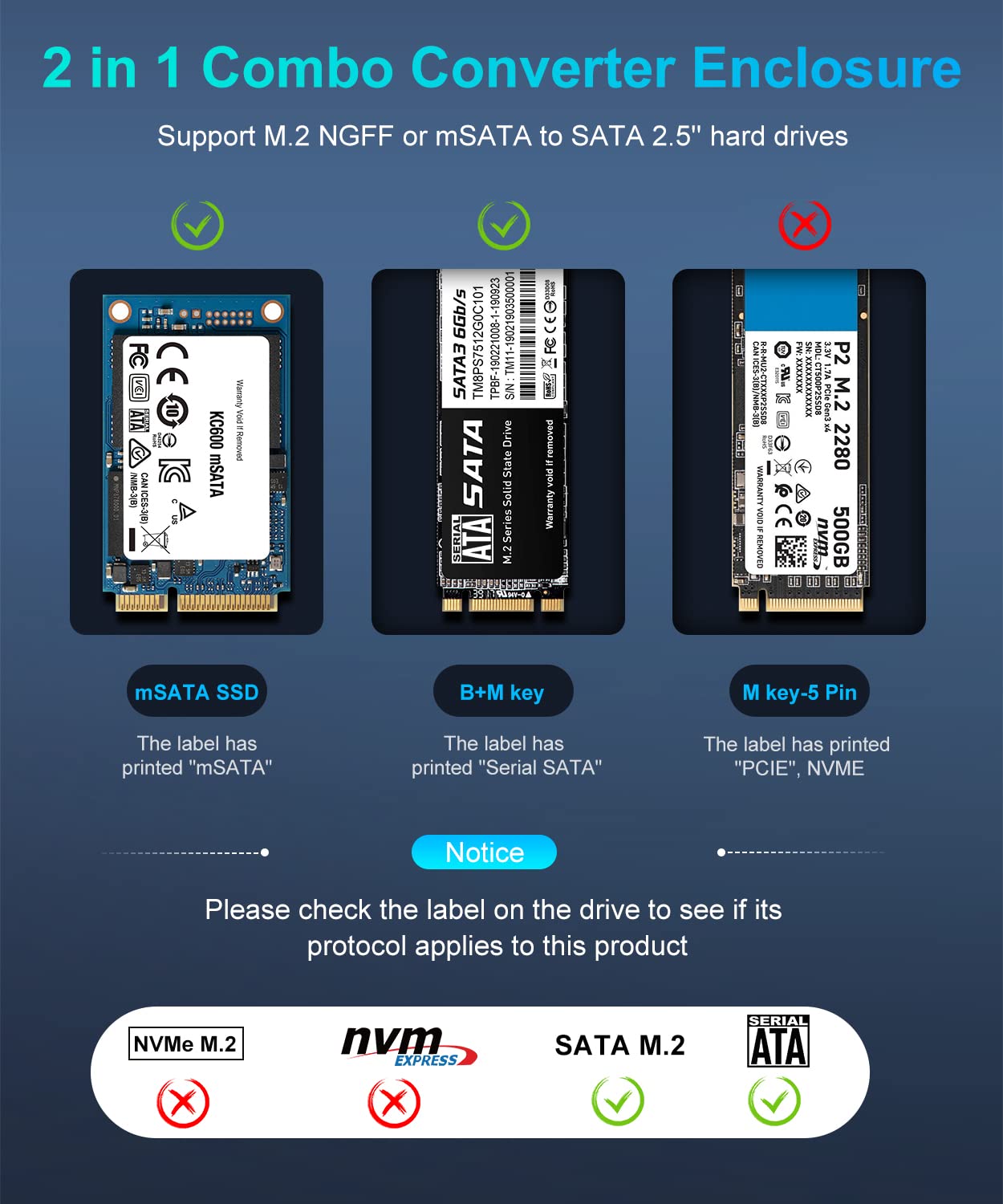 ZEXMTE M.2 NGFF or mSATA to USB 3.0 Adapter 2-in-1 NGFF or mSATA Converter Reader Card with SATA Cable Converter as Portable Flash Drive External 2.5 inch Hard Drive,Support SATA NGFF B/B+M Key SSD