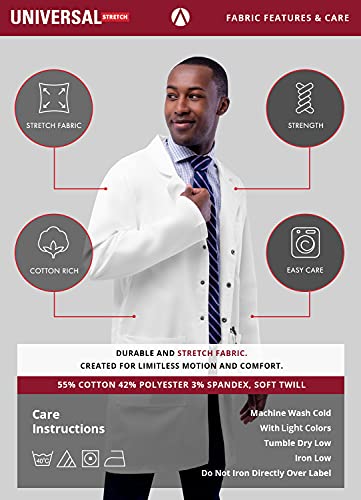 Adar Universal Stretch Unisex Lab Coat - 36" Snap Front Lab Coat - 3308 - White - L