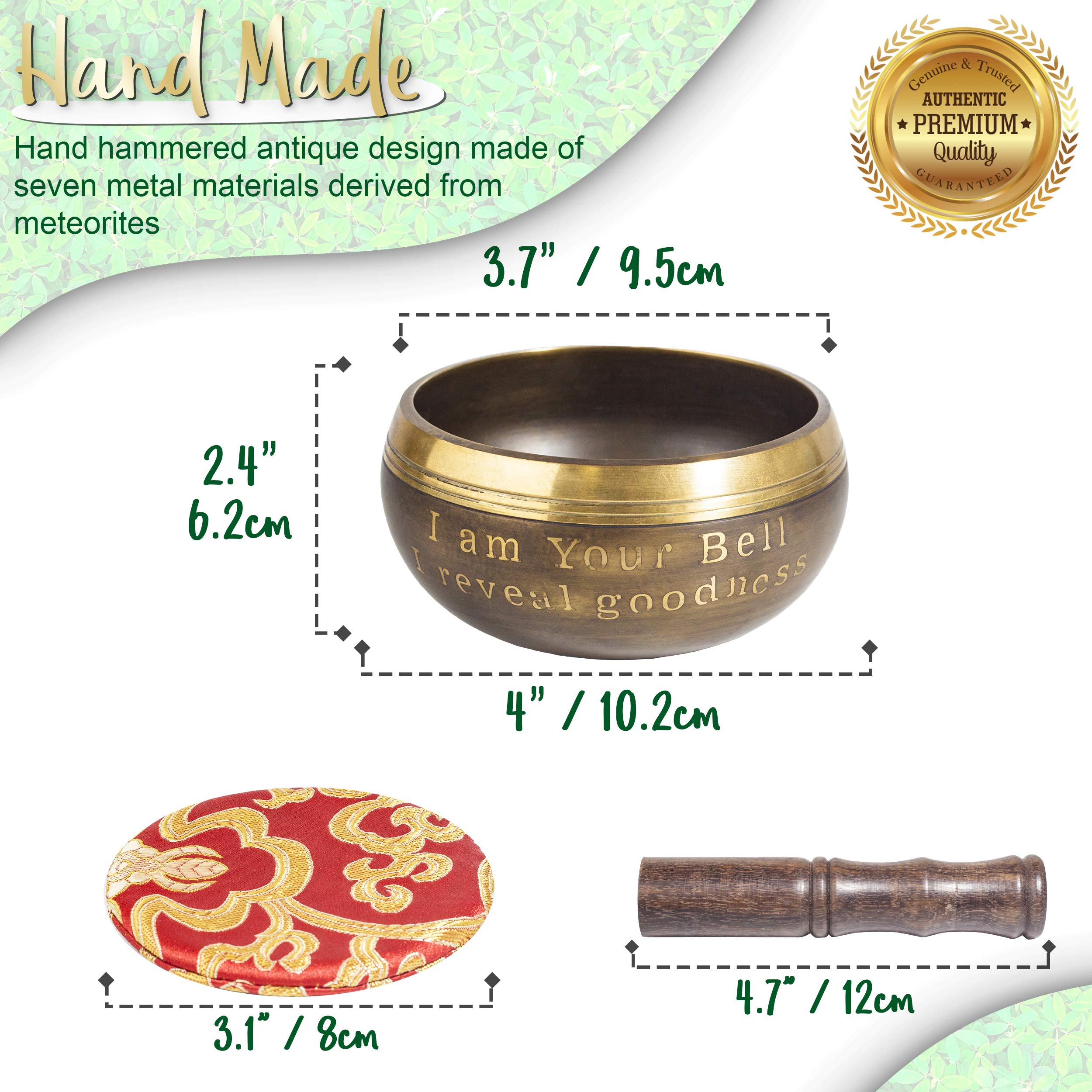 4 Inch Tibetan Singing Bowl Set – Meditation Sound Bowl for Chakra Healing and Mindfulness - Unique Frequency for Long Resonating Song by Bmindful