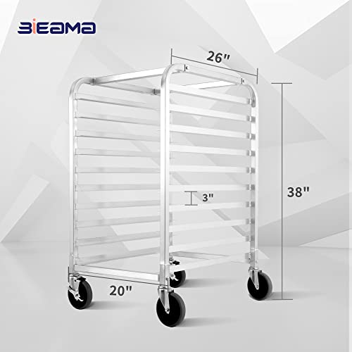 BIEAMA 10-Tier Sheet Pan Rack, Bun Pan Rack, Aluminum Bakery Rack, Home Commercial Kitchen Bakery Cooling Rack, 4 Wheels