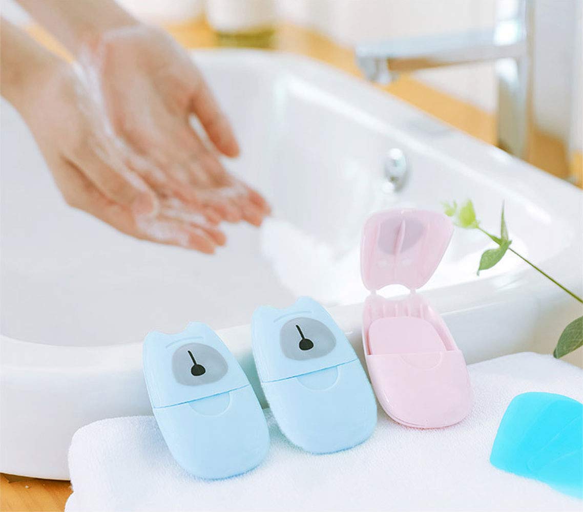 KISEER 4 Boxs (200 Sheets) Mini Portable Travel Soap Paper Sheets Disposable Hand Washing Bath Scented Paper Soap for Outdoor, Camping Hiking