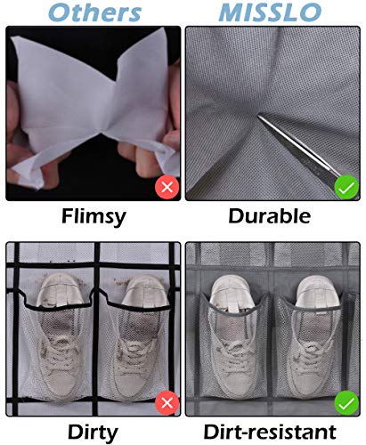 MISSLO Over The Door Shoe Organizer Hanging Closet Holder Hanger Storage Bag Rack with 24 Large Mesh Pockets, Gray