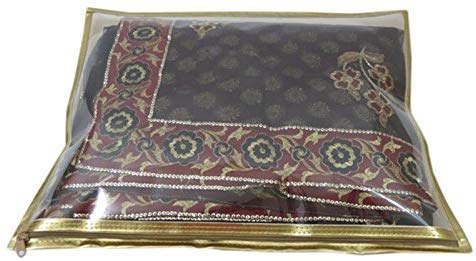 KANUSHI Set of 10 Pc Transparent Saree Covers/Saree Bags/Storage Bags/Clothes Covers with Stainless Steel Zip Lock Combo (Suitable for Single Saree Pack) (Golden)