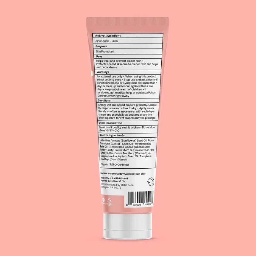Hello Bello Diaper Rash Cream, Vegan Cruelty-Free Non-Nano Zinc Oxide, 4 fl. oz (Pack of 3)