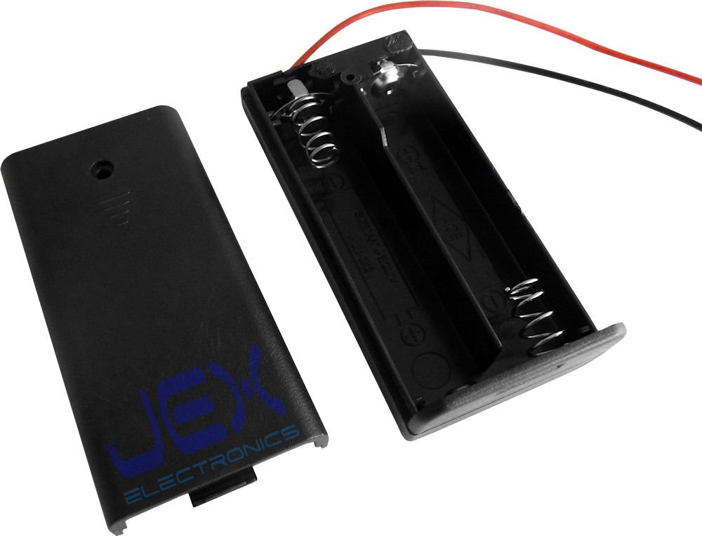Jex Electronics Two/Twin/2X AA DIY Battery Holder Case Box 3V with Power Switch & Bare Wire Ends