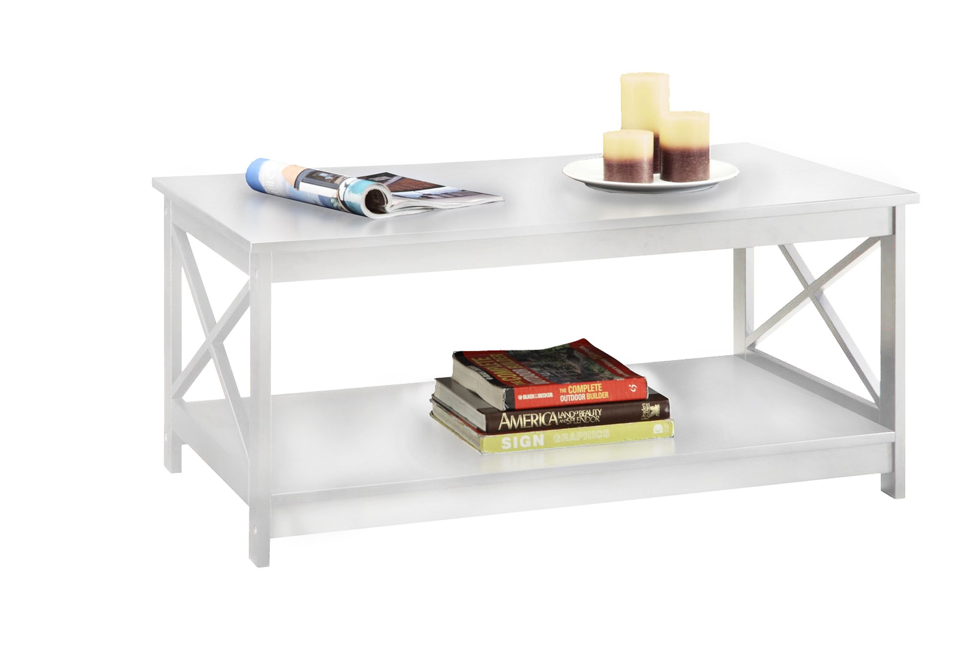 Convenience Concepts Oxford Coffee Table with Shelf, White