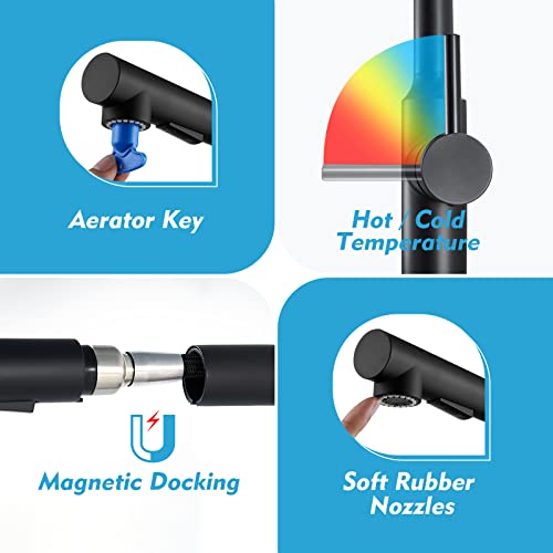 CREA Bar Sink Faucet Kitchen Faucets Black with Pull Down Sprayer RV Small Mini Sink Faucet Magnetic Docking for Laundry Outdoor Camper