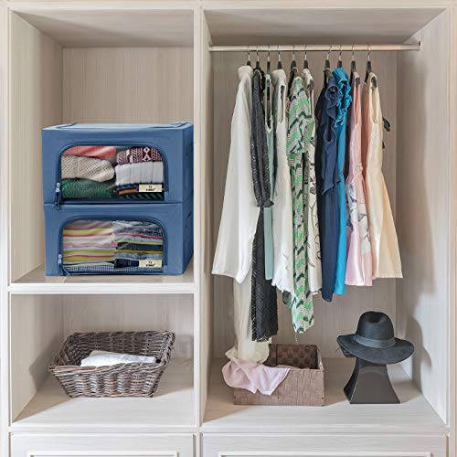 Sorbus Storage Bins with Metal Frame - Stackable & Foldable Clothes Organizer Bags - Oxford Fabric Storage Containers with Large Clear Window & Carry Handles, Organization for Bedroom, Closet, Bedding, Linens, sheet, Pillow, Blanket, Clothes, Books, and t