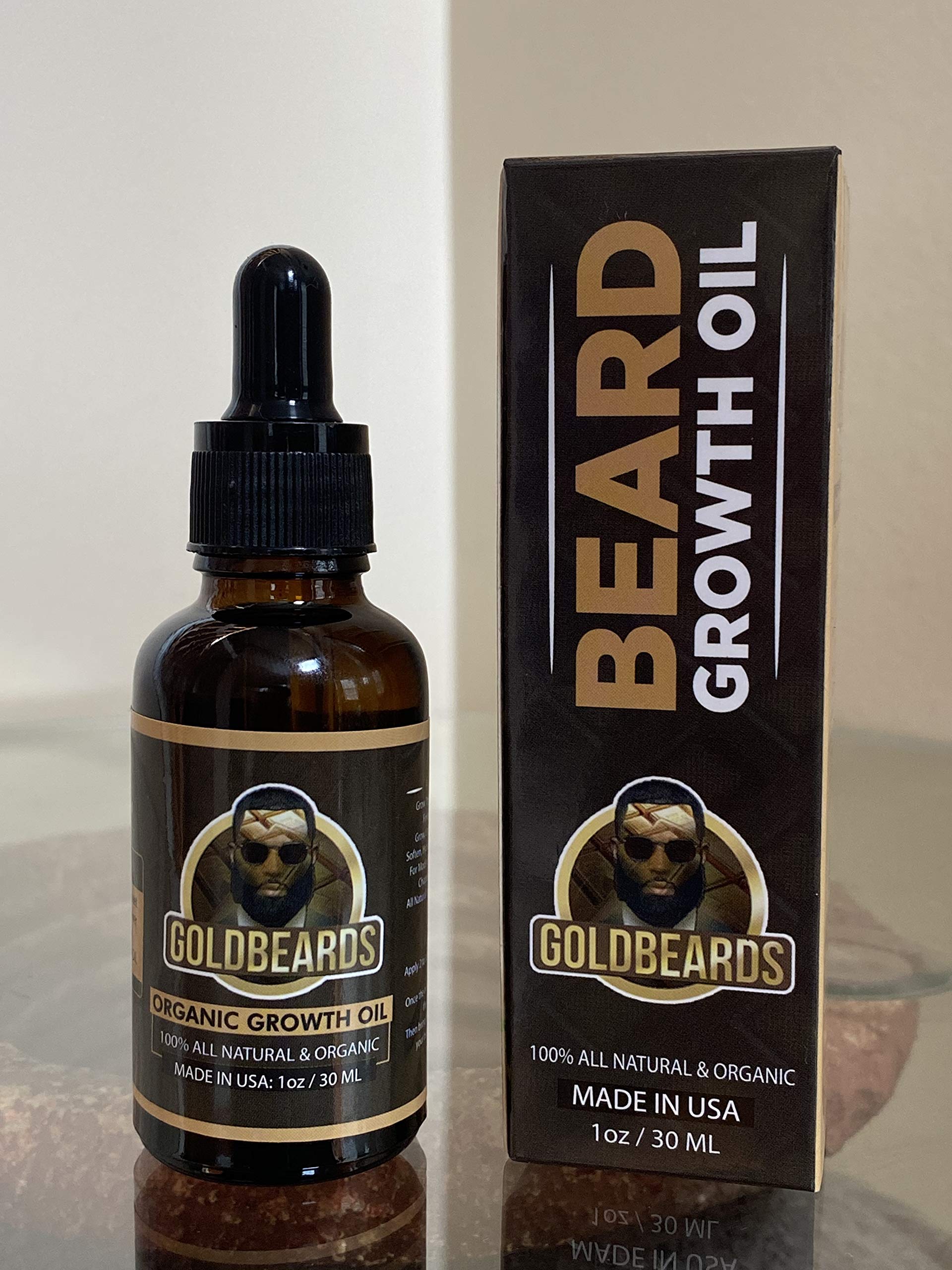 GOLDBEARDS GROWTH Beard Oil, 100% Pure Natural for Groomed Beards, Mustaches, & Moisturized Skin 1 Oz Infused with Argan, Jojoba, Avocado, Vitamin E, Biotin and Almond Oils