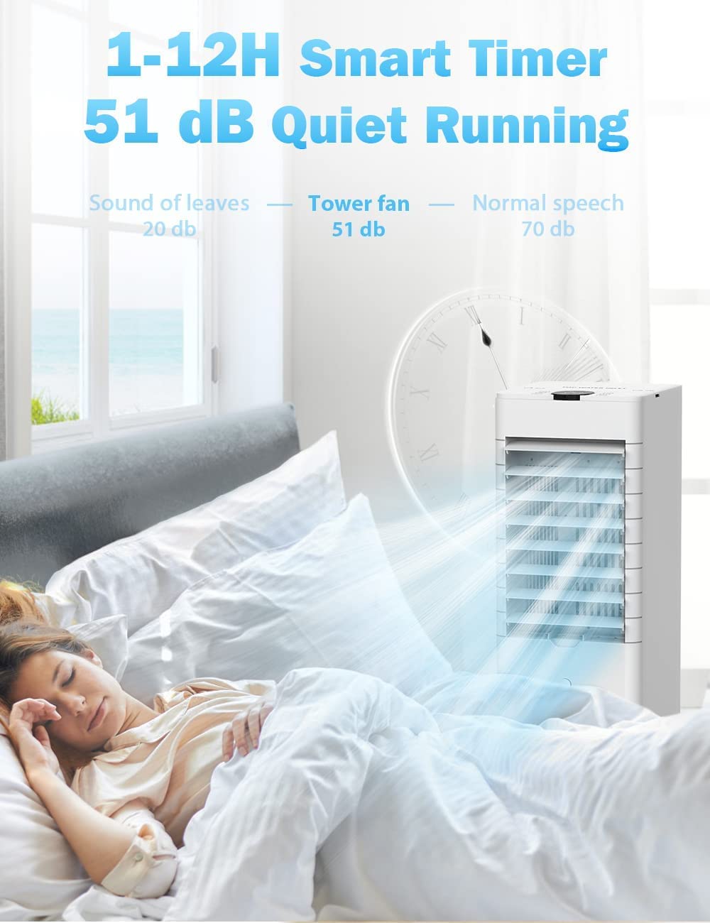 Evaporative Air Cooler - SEEPER 4-IN-1 Cooling Tower Fan with Evaporative Cooler & Humidifier, 12H Timer & Remote Control, Fast Cooling w/Ice Box, Portable Air Conditioner for Small Room Home Office