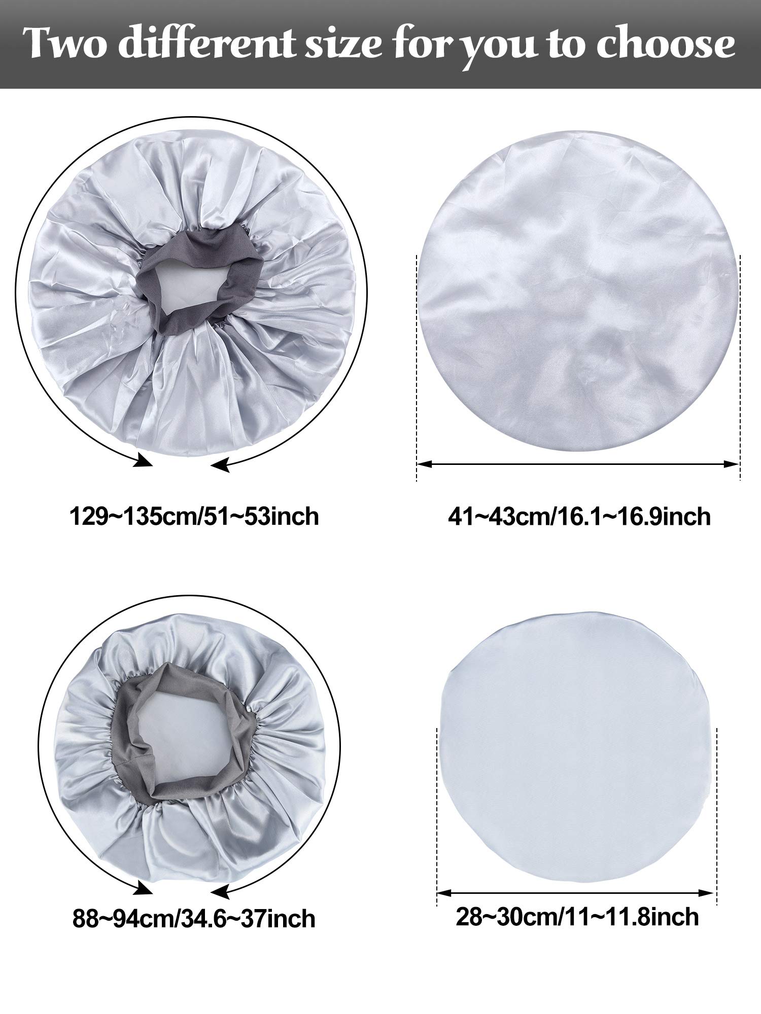 3 Pieces Satin Sleep Cap Elastic Wide Band Hat Night Sleeping Head Cover for Good Sleeping (Silver, Black, Wine Red, Medium)