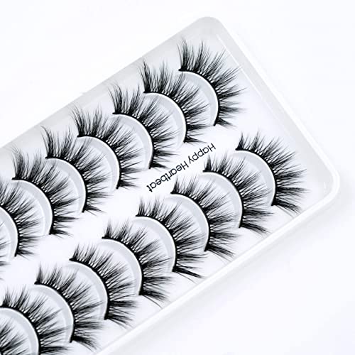 Happy Heartbeat 3D False Eyelashes Spiky Manga Wispy Natural Cat-Eye Fluffy Soft Faux Mink lashes Reusable Short Lashes 10 Pairs(H2)