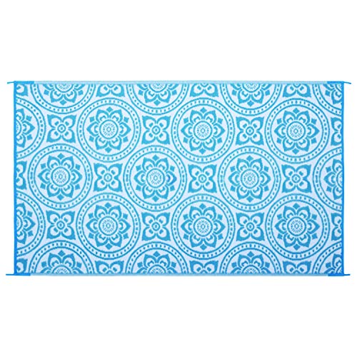 Stylish Camping 255083 5-feet by 8-feet Reversible Mat, Plastic Straw Rug, Large Floor Mat for Outdoors, RV, Patio, Backyard, Picnic, Beach, Camping - Leaf Mat (Turquoise/White)