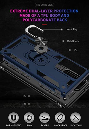 ADDIT Note 20 Ultra Case Samsung Note 20 Ultra Phone Case Galaxy Note 20 Ultra Case, [ Military Grade ] with Magnetic Car Mount Ring Holder Stand Case for Samsung Galaxy Note 20 Ultra 5G - Blue