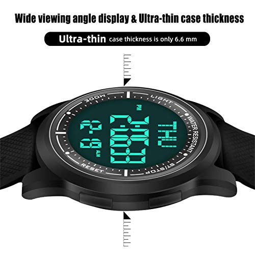 Beeasy Mens Digital Watch Waterproof with Alarm Stopwatch Countdown Timer Dual Time, 12/24 Hours Thin Digital Wrist Watches for Men
