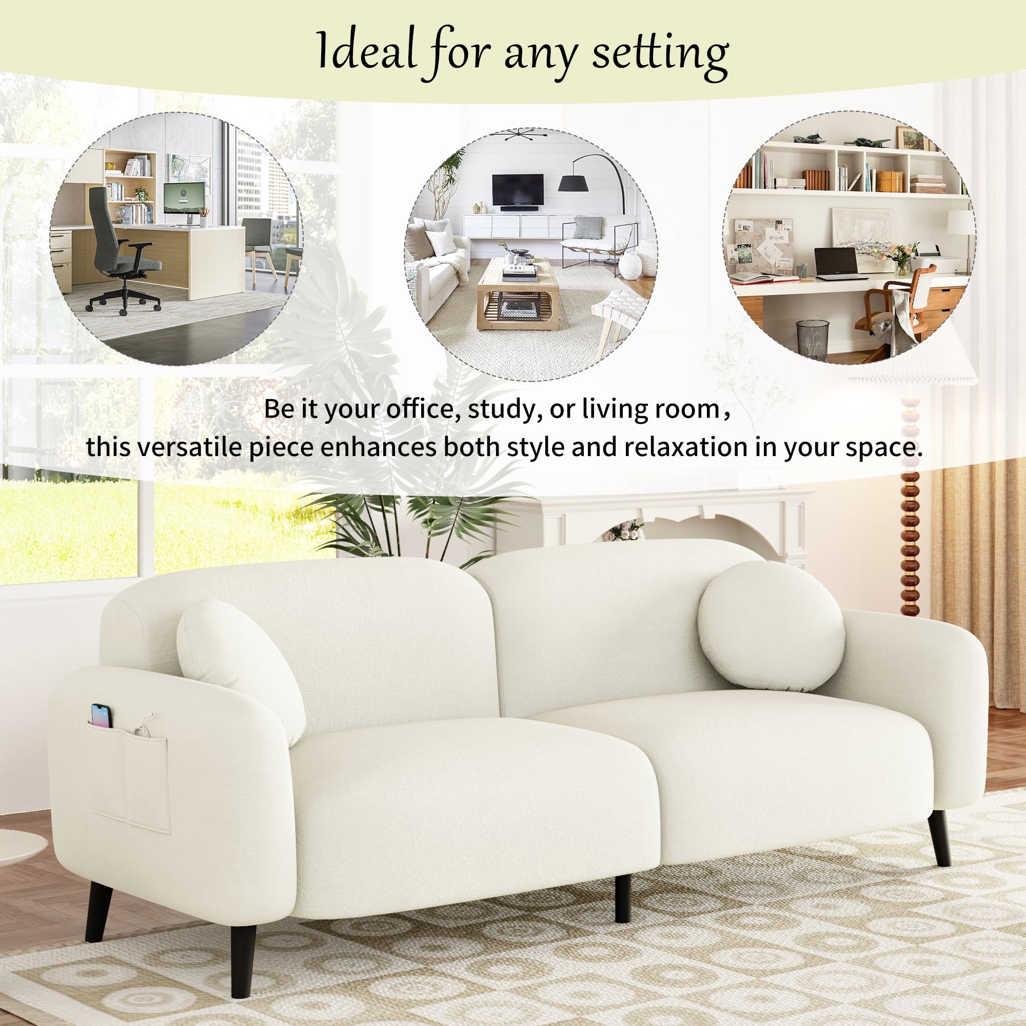 Modern 71*35.5" Loveseat Sofa, Linen Fabric Sofa with Wide Armrests, Stylish and Minimalist 2-3 Seat Couch, Upholstered Loveseat Sofa Couch for Living Room Small Spaces (Dawn Grey-Wide Armrests)