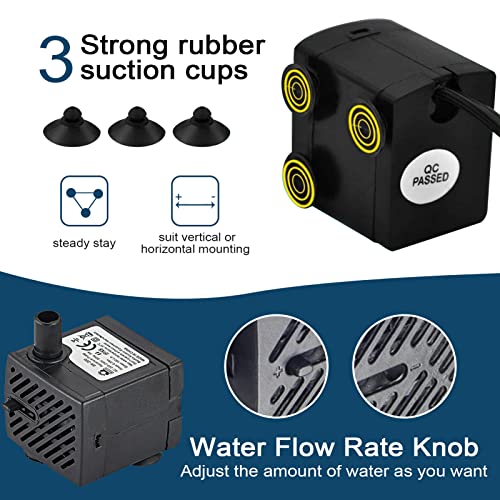 BCORLD Fountain Pump with LED Lights, Quiet Fountain Pump, Adjustable Water flow Fountain Pump,54GPH(200L/H,3W), Outdoor Pond, Aquarium fish tanks, Home Décor Fountain,1 Nozzles,Power Cord 5ft