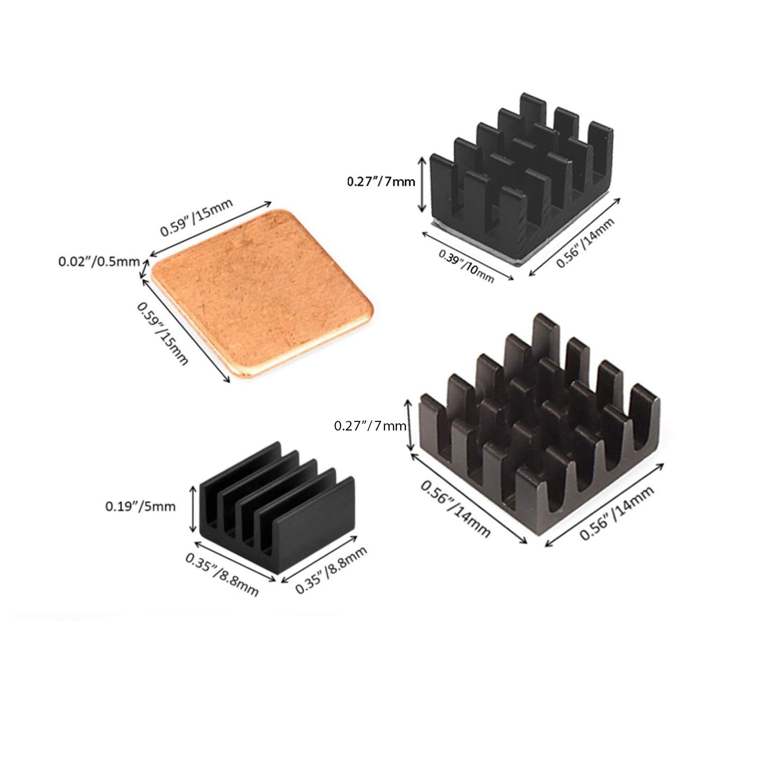 Easycargo Raspberry Pi 4 Heatsink Kit Aluminum + Copper + 3M 8810 Thermal Conductive Adhesive Tape for Cooling Cooler Raspberry Pi 4 B, 3 B+, Pi 3 B, (4pcs)