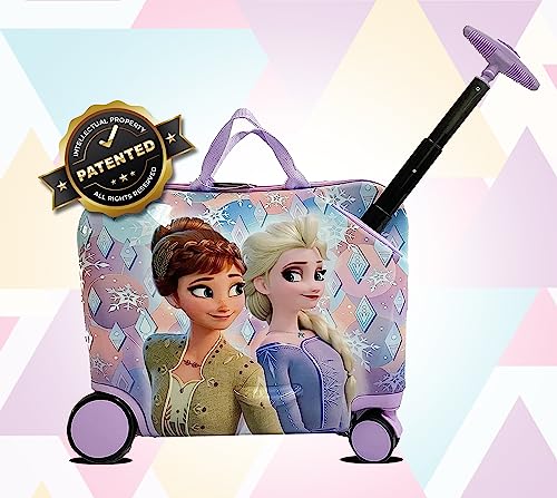 Disney Frozen Ride on Suitcase for Kids, 18'' Suitcase with Seat for Kids, Cute Lightweight Kids Travel Suitcase Trolley