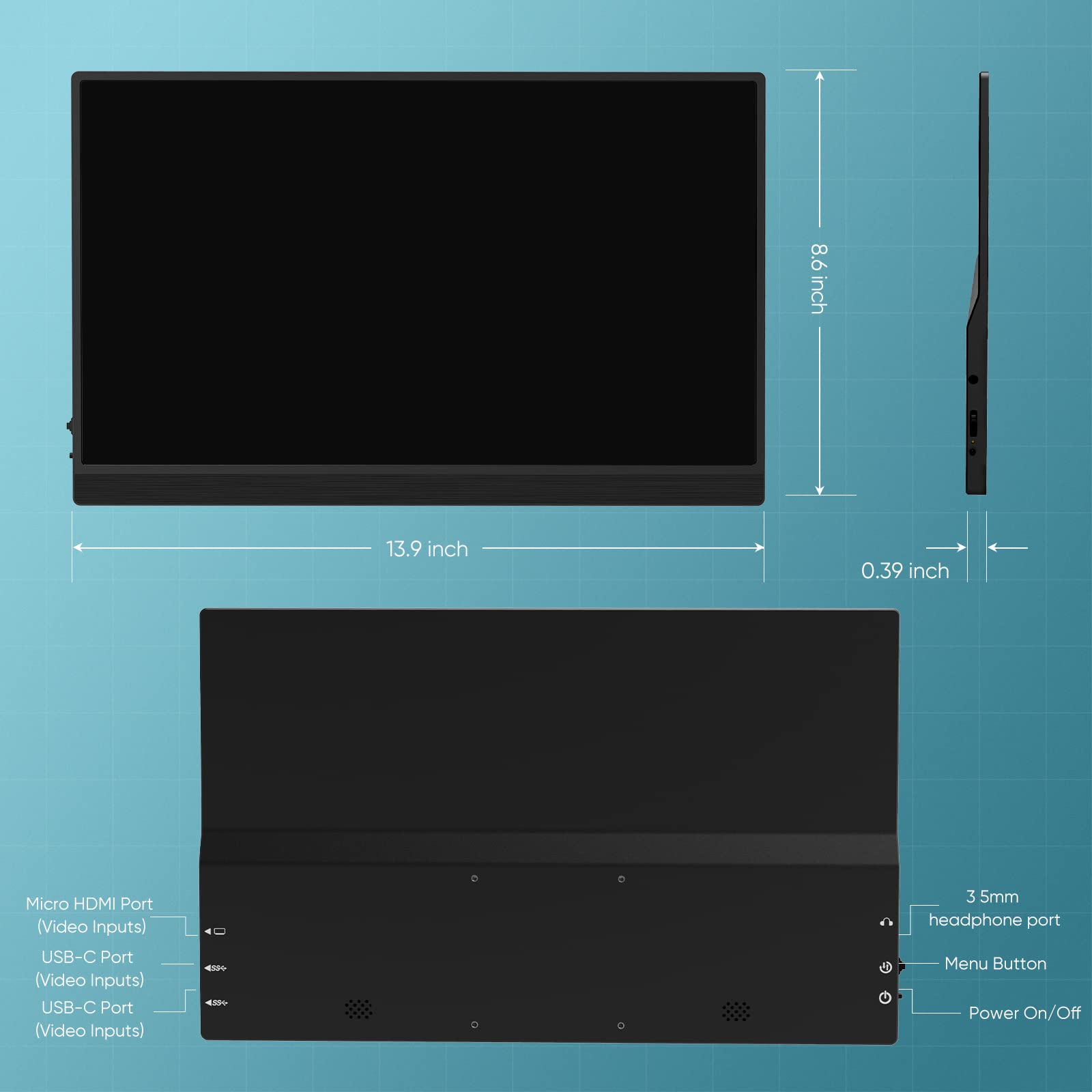 GEOYEAO 15.6" Portable Monitor 1080P HDR Bluelight EyeCare Freesync USB-C Laptop Display for PC/Macbook/xbox/Computer/phone/PS4/Switch, Ultra Slim Plug & Play, Dual Speaker, VESA Mount Support