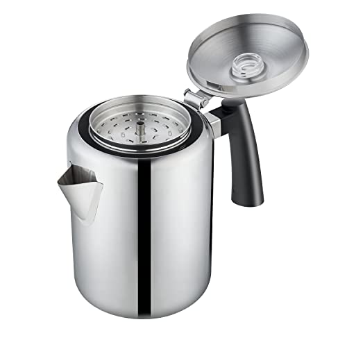 Cook N Home 8-Cup Stainless Steel Stovetop Coffee Percolator Pot Kettle, Tea