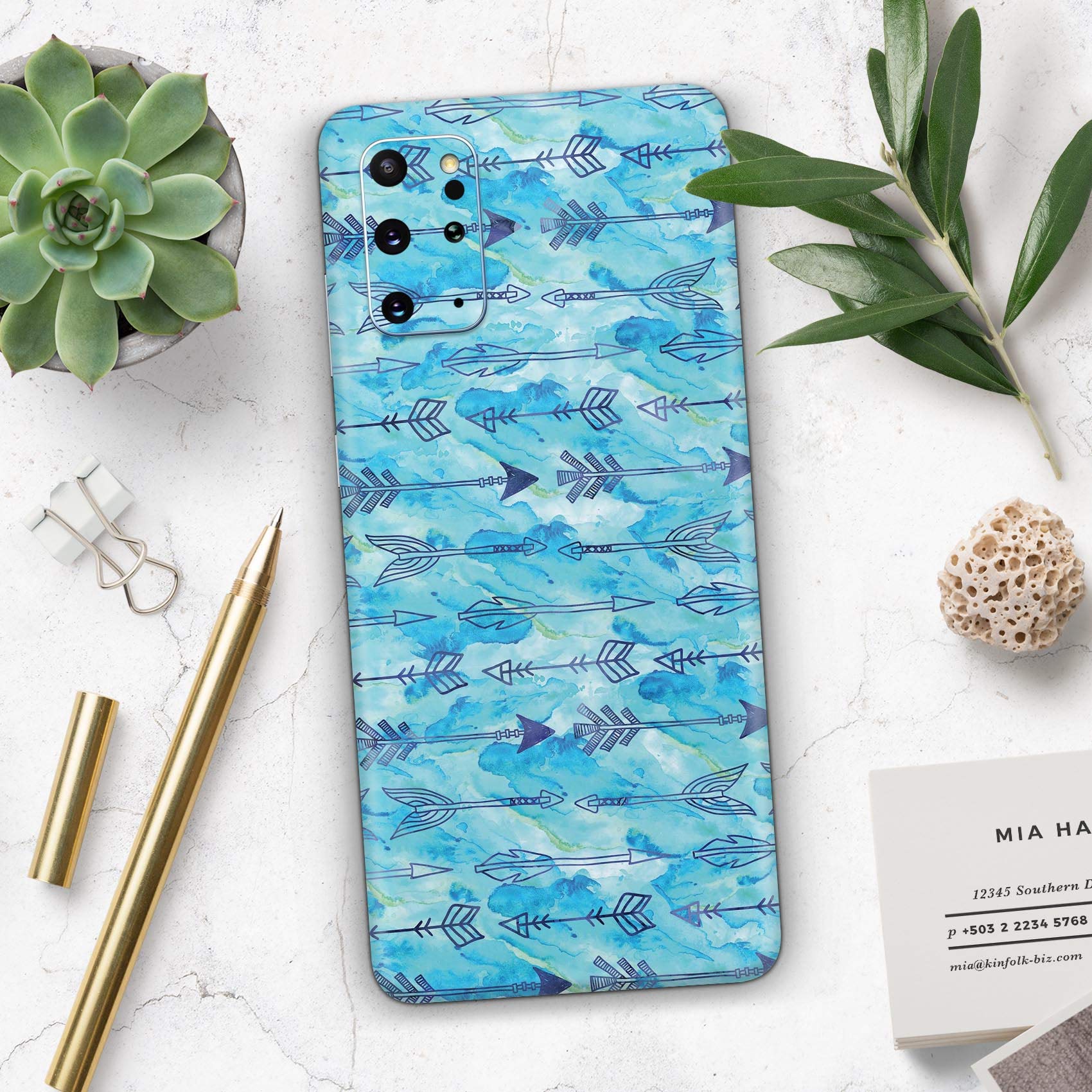DesignSkinz Blue Tribal Arrow Pattern Protective Vinyl Decal Wrap Skin Cover Compatible with The Samsung Galaxy S20 (Screen Trim & Back Glass Skin)
