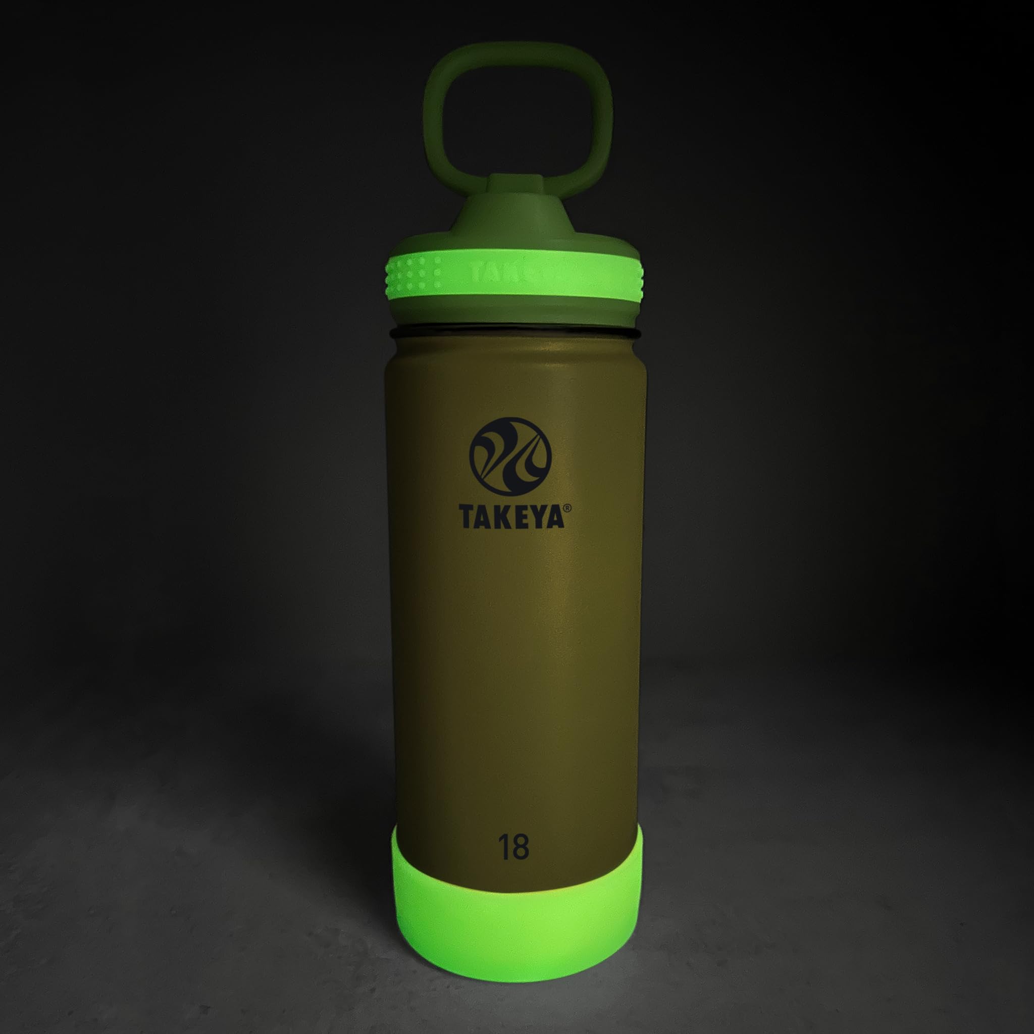 Takeya Actives Kids 18 oz Glow In The Dark Insulated Stainless Steel Water Bottle with Straw Lid, Lightning Green