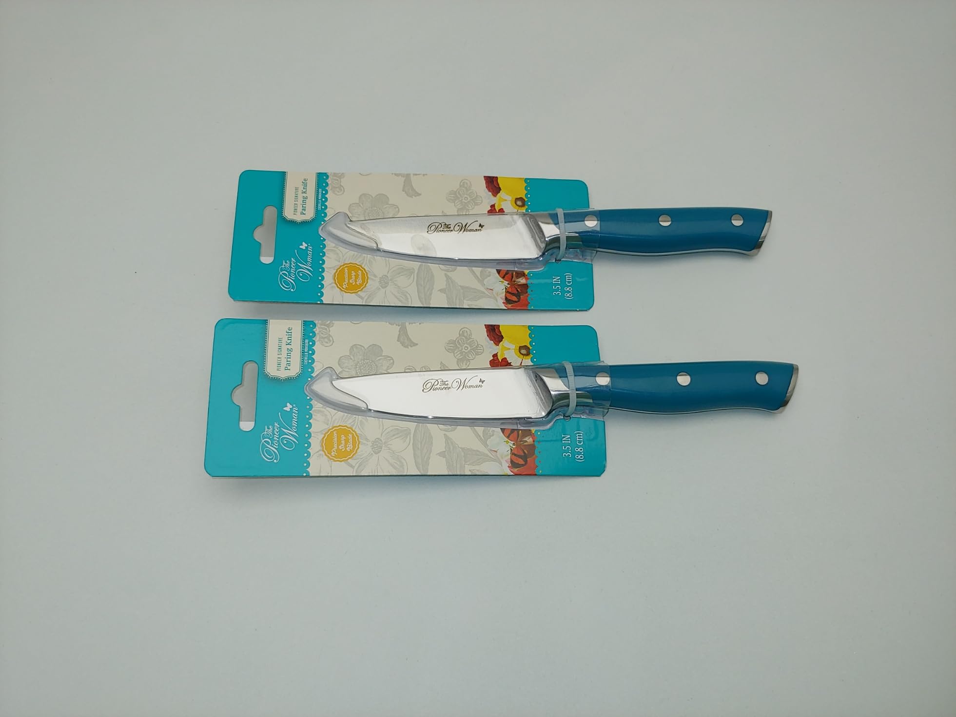 2x The Pioneer Woman 3.5" 3 1/2" Paring Knives Stainless Steel Teal Handle 8 1/4" Long Overall. 1 Piece Blade