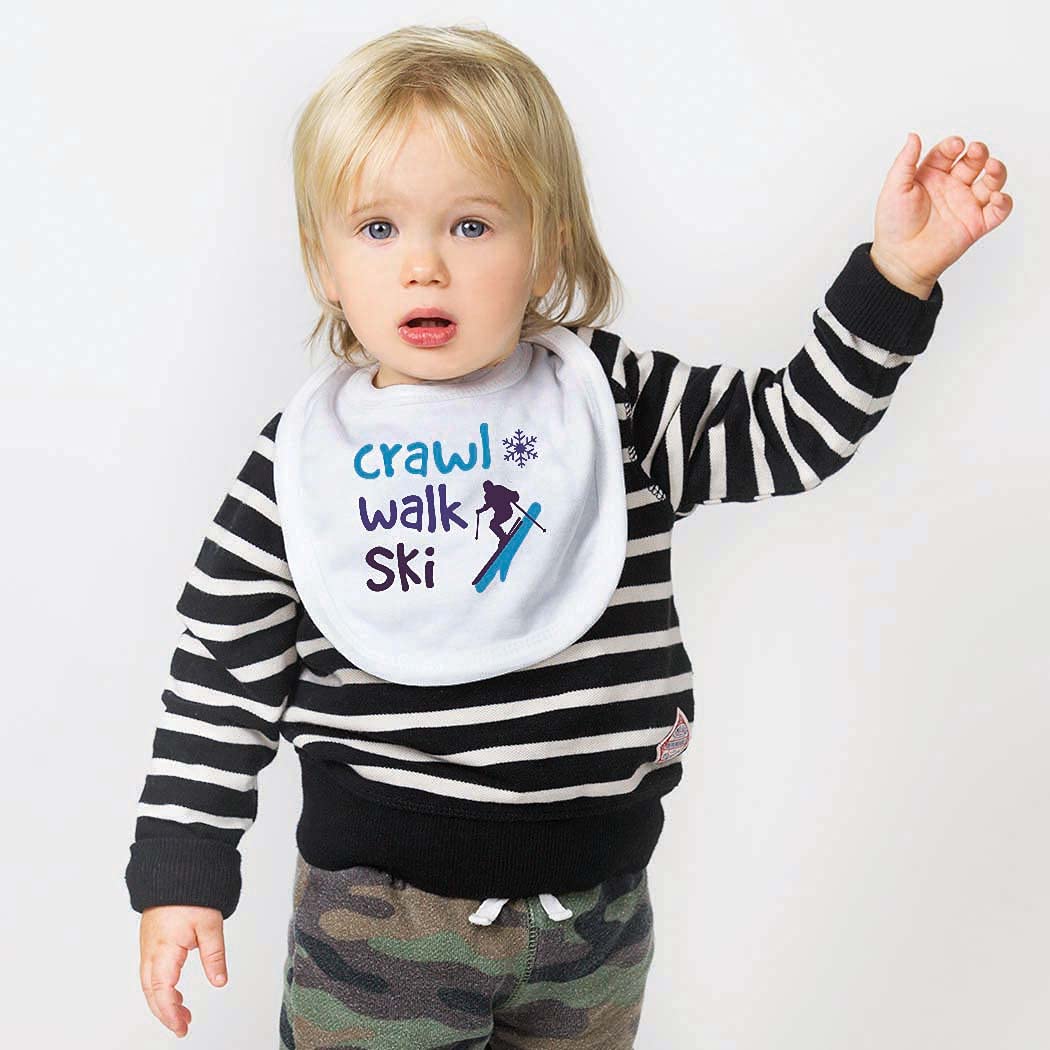 Skiing Baby & Infant Bib | Crawl Walk Ski | Soft Microfiber Bib
