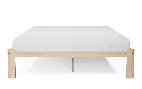Alaska Wooden Platform Bed Solid Pine Wood Full XL Size Bed Unfinished with Wooden Slats Mattress Support/No Box Spring Needed/Suitable for Adults