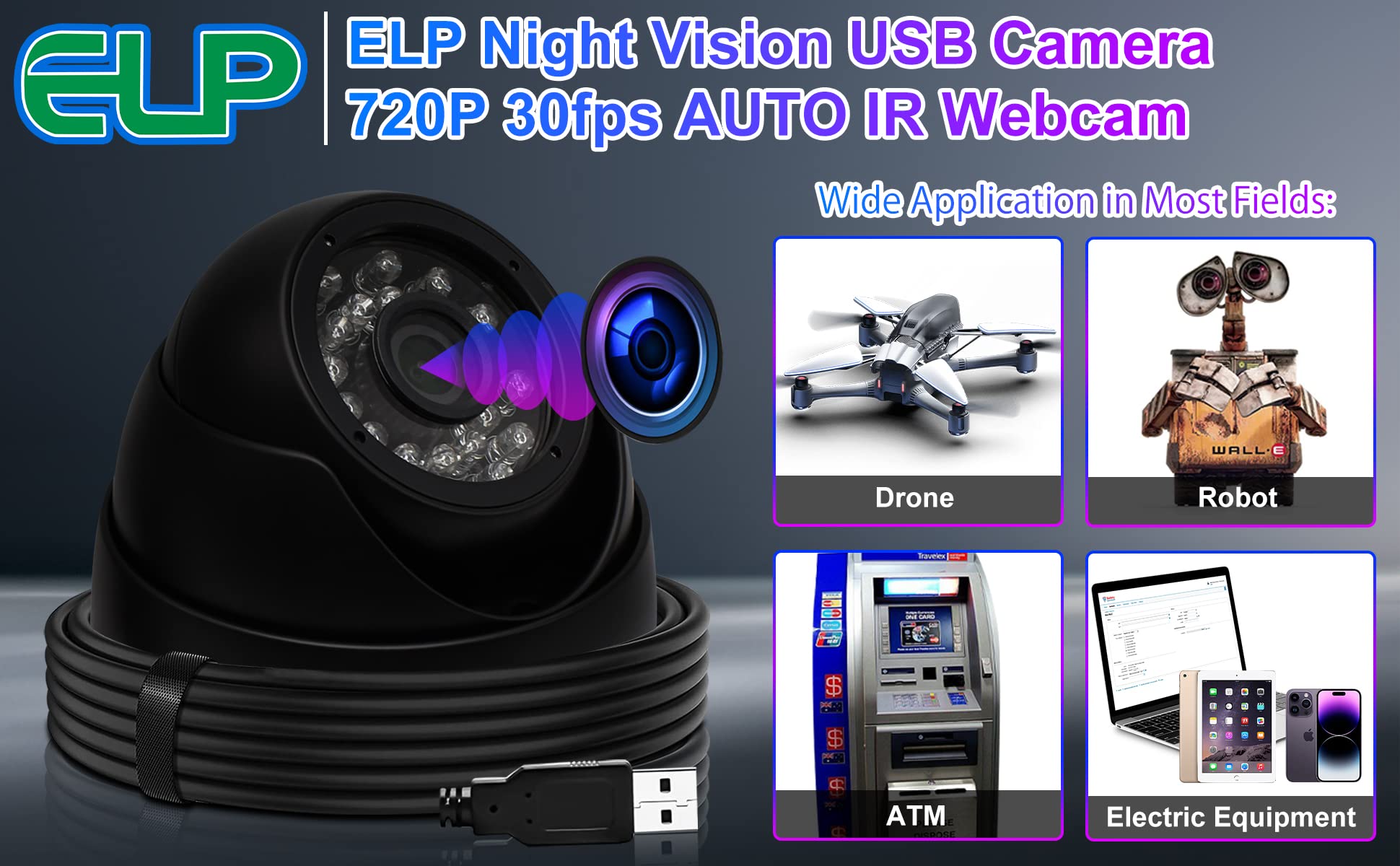 IEights Webcamera_USB USB Infrared Camera Day Night Vision PC Camera CCTV Dome IR Webcam for Computer Indoor Outdoor Waterproof USB Security Camera High Speed Lightburn Camera for Laser Engraver
