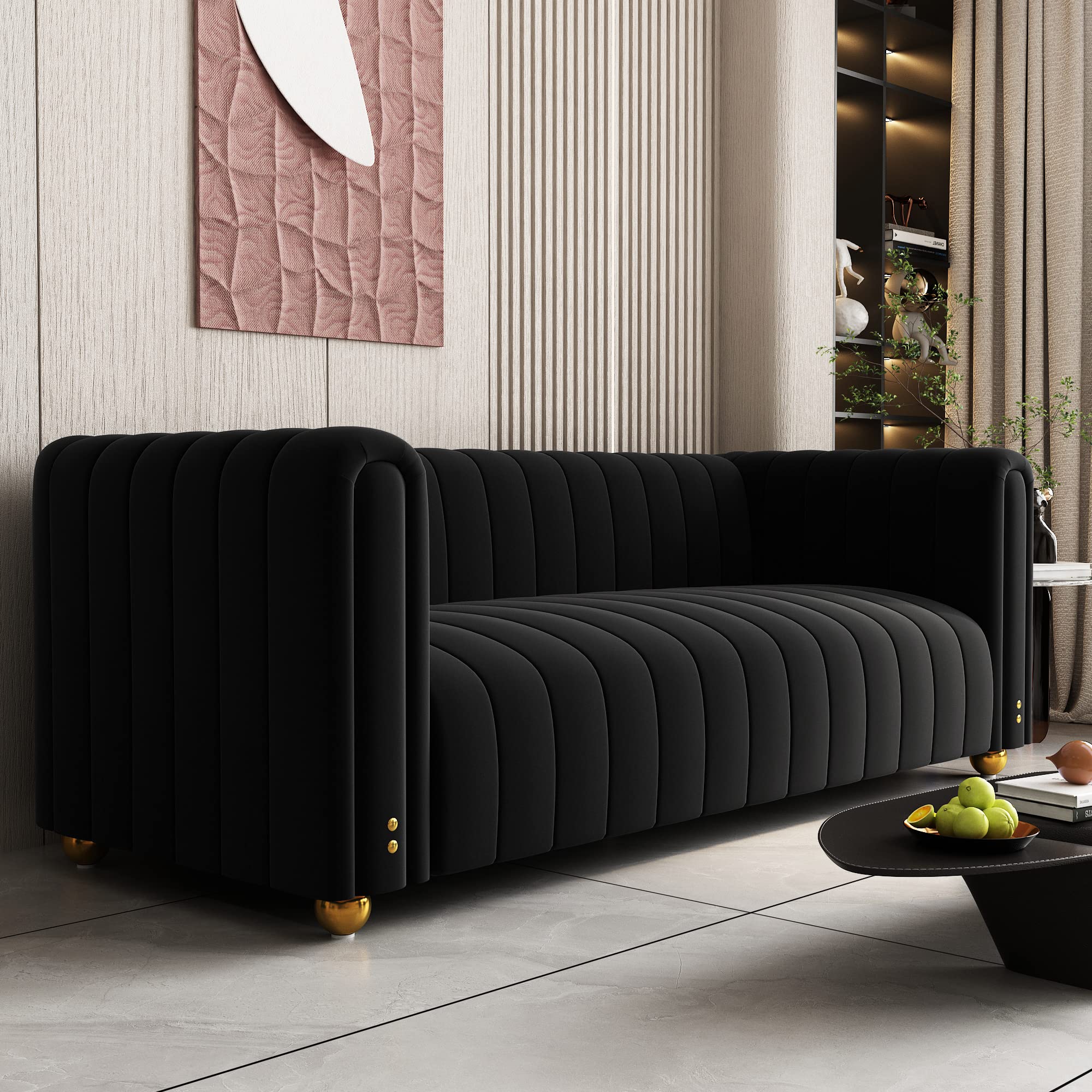 ANTTYBALE 81" W Tufted Velvet Couch,Modern Velvet Sofa with Round Handrails and Metal Ball Legs for Living Room,Office,Apartmen