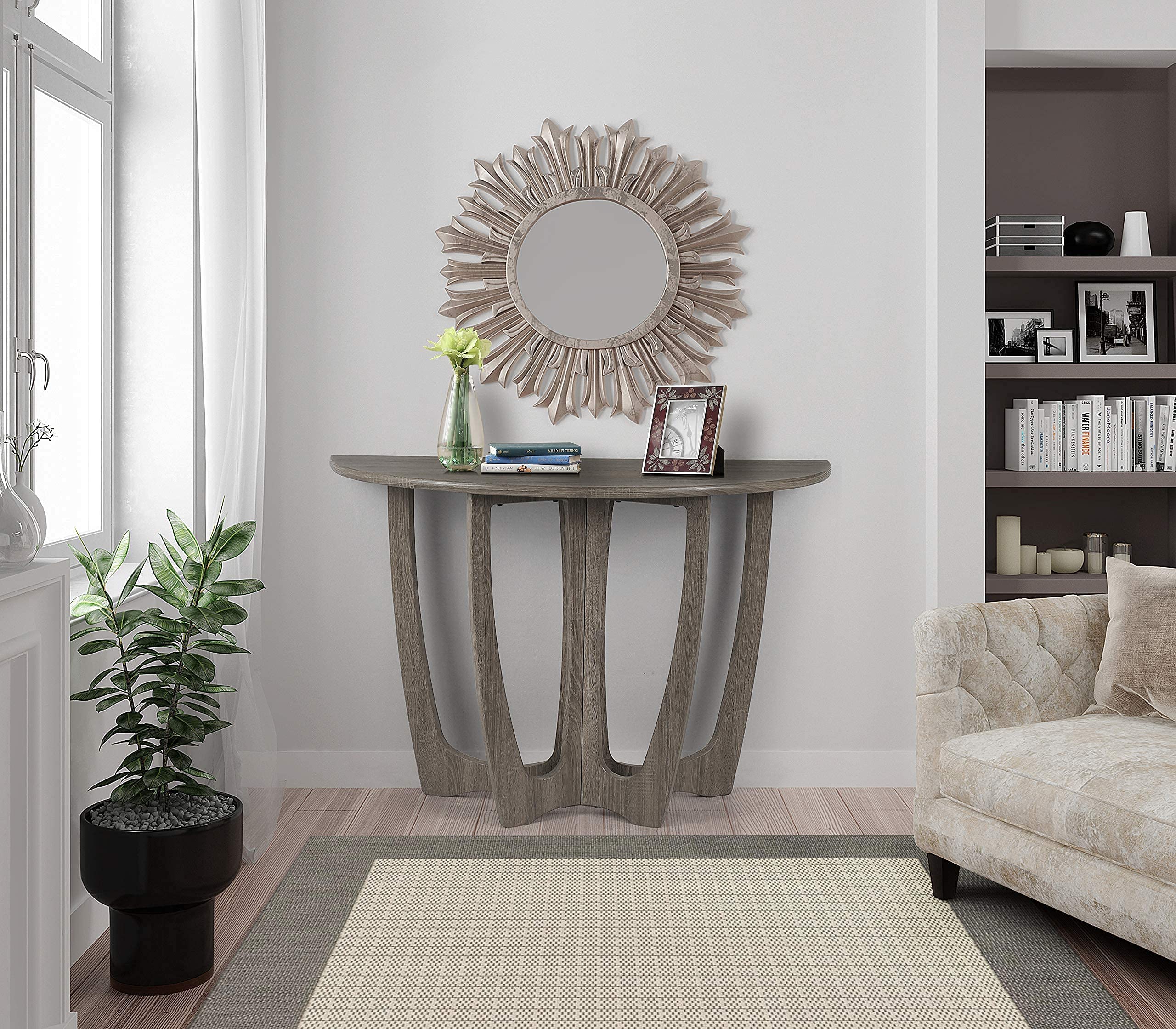 FINECASA Wooden Console Table, Half-Moon Entryway Table, Semicircle Narrow Side Table, Sofa Table for Living Room and Corridor, Foyer Table, Half Round Hallway Table, 43.4x17x30 Inches, Gray
