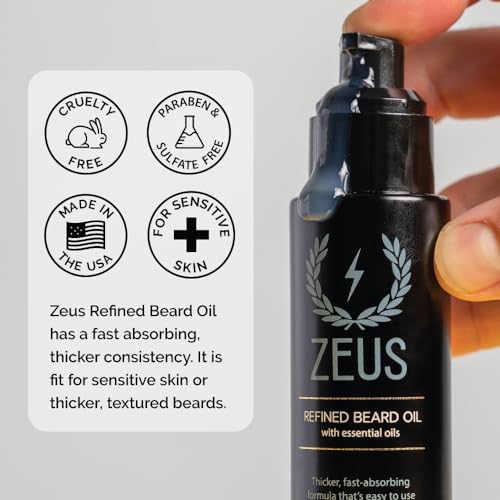 ZEUS Refined Beard Oil, Long Lasting, Thick & Fast Absorbing Oil, Leave In Beard Conditioner – MADE IN USA (Verbena Lime) 2 oz.