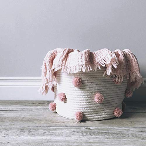Camidy Cotton Rope Pom Storage Basket, Baby Photography Props Basket Toy Towel Blanket Storage Bin