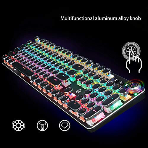 LANOA Gaming Mechanical Keyboard, Metal Panel,LED Backlit,USB Wired,Typewriter-Style Round Keycaps,for Laptop Desktop PC Black