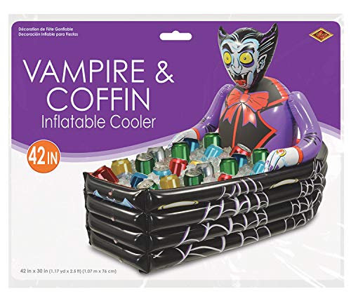 Beistle 30" x 3' 6" Inflatable Vampire And Coffin Happy Halloween Drink Cooler Party Beverage Holder, Holds Approx. 48 12-Ounce Cans, Multicolor