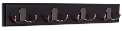 BirdRock Home Dual Hook Coat and Hat Rack - 4 Dual Hooks - 17 Inches - Wall Mount - Decorative Home Storage - Entryway Foyer Hallway Bathroom Bedroom Rail - Oil Rubbed Bronze Hooks - Dark Brown Pine B