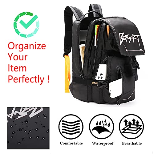 BE SMART Hiking Outdoor Travel Backpack with Cyberpunk Design, Water-Resistant Laptop Daypack Book Bag with Multi-Layer for Men & Woman (Black)