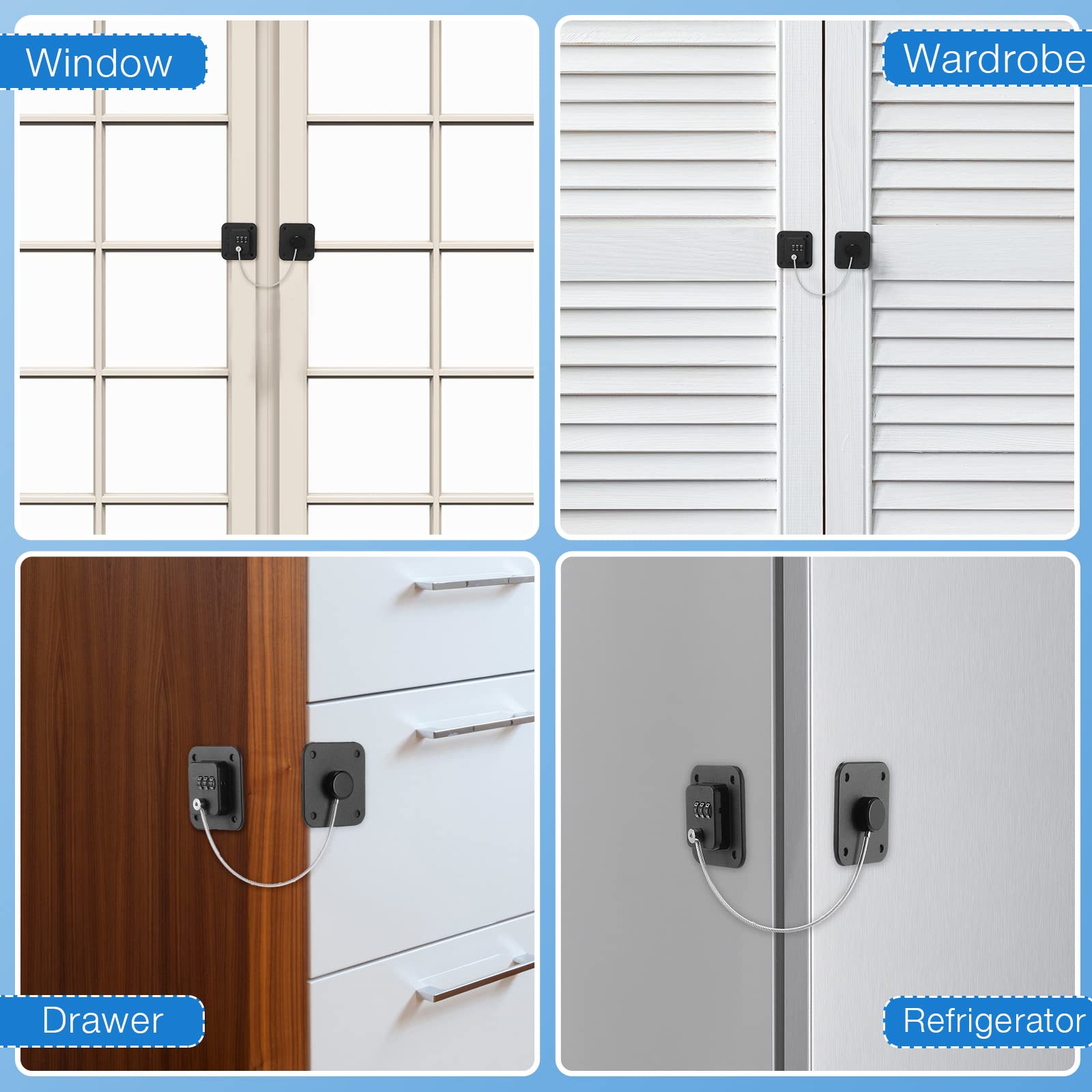 4 Pack Password Fridge Lock Child Safety Cabinet Locks with 2 Pcs Small Screwdriver Adhesive Pantry Lock for Kids Child Adults Drawers Freezer Windows Closets Cabinets Doors