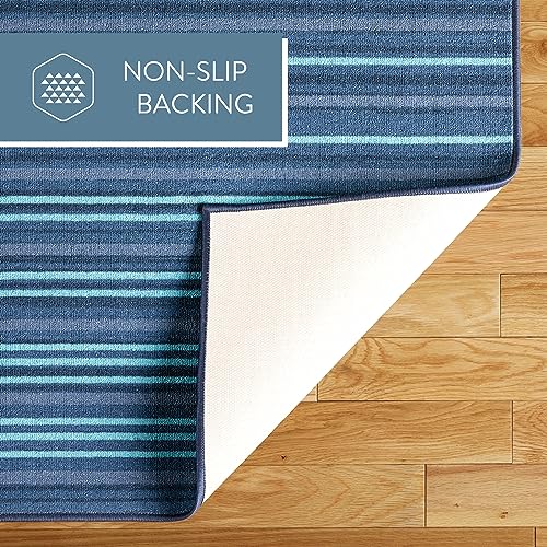 TOWN & COUNTRY BASICS Layne Modern Stripe Everwash™ Washable Area Rug with Non-Slip Backing, Pet Friendly Rug, Navy Blue/Blue, 20"x35"
