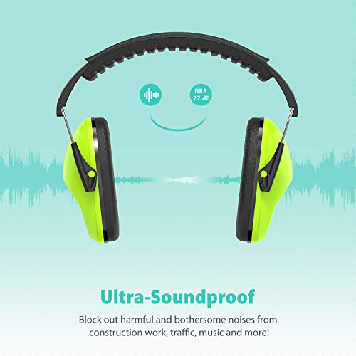 Dr.meter Noise Cancelling Ear Muffs 27 NRR Noise Cancelling Headphones for Kids with Adjustable Headband - Kids Ear Protection for Sleeping Mowing and Studying - 2 Packs, Green & Pink