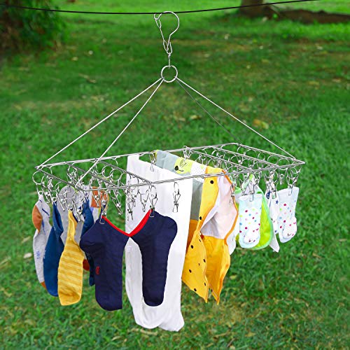 Skroad Folding Sock Dryer with 52 Peg, Stainless Steel Swivel Drying Rack Windproof Hook for Sock, Underwear, Lingerie, Sheet and All Small Item